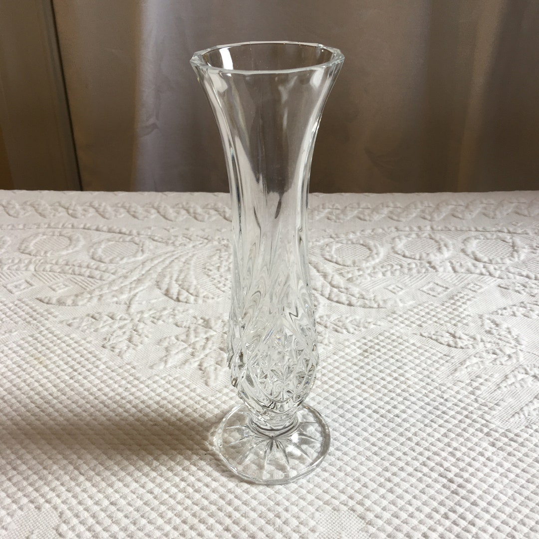 Vintage Clear Crystal Vase. Lovely Glass Bud Vase With Molded Designs ...