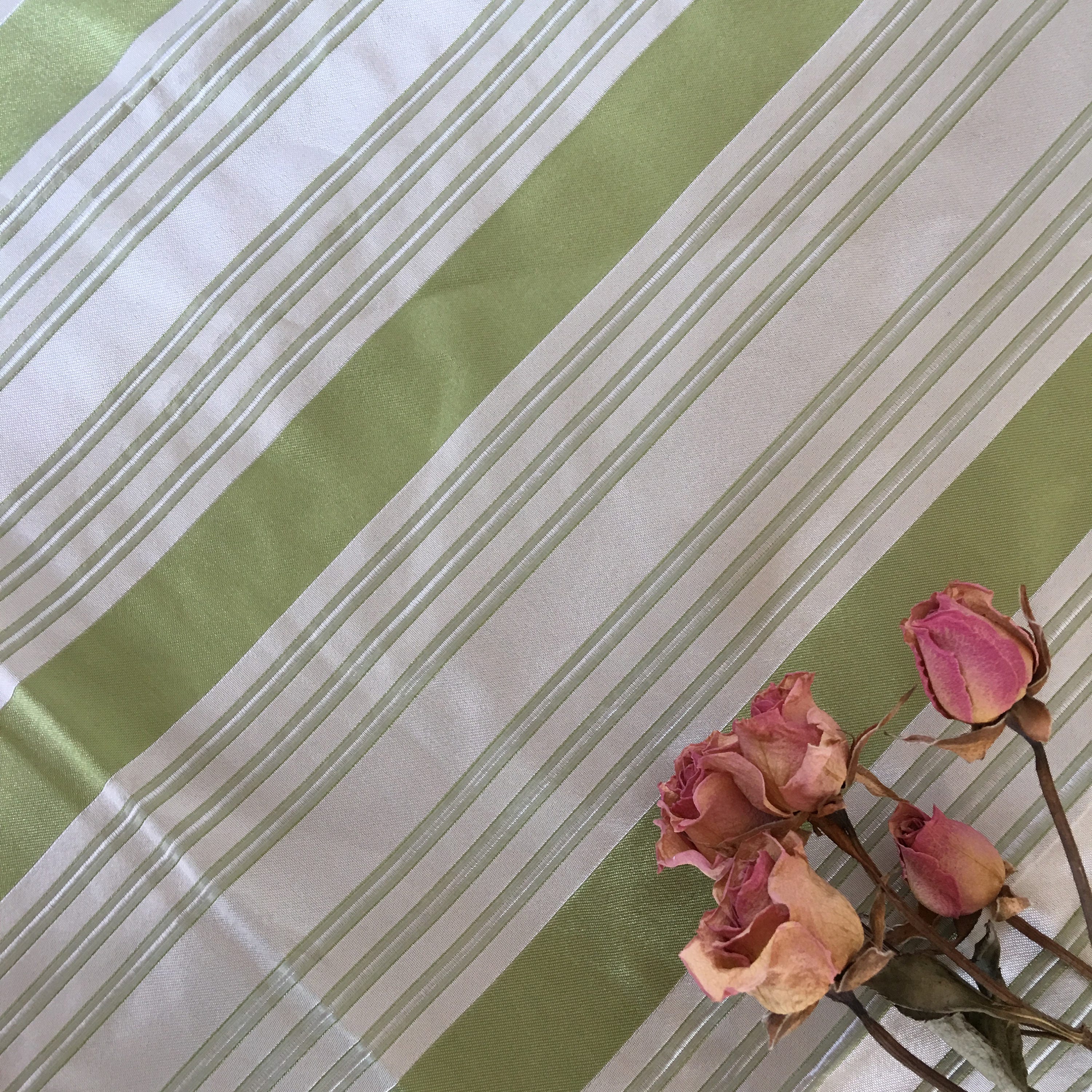 Striped Fabric. Green and Cream Silk/polyester for Pillow Top. 26" X 26 ...