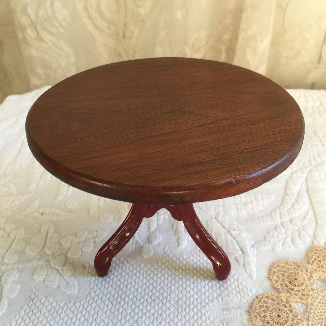 Vintage Miniature Wood Table With Coated Metal Pedestal Three Legs ...
