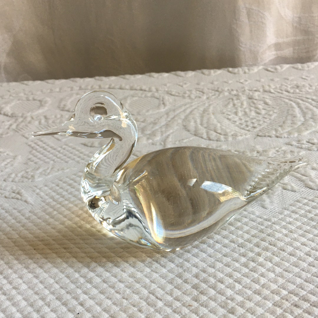 Vintage Glass Duck Paperweight Figurine. Clear Glass Duck Figurine ...
