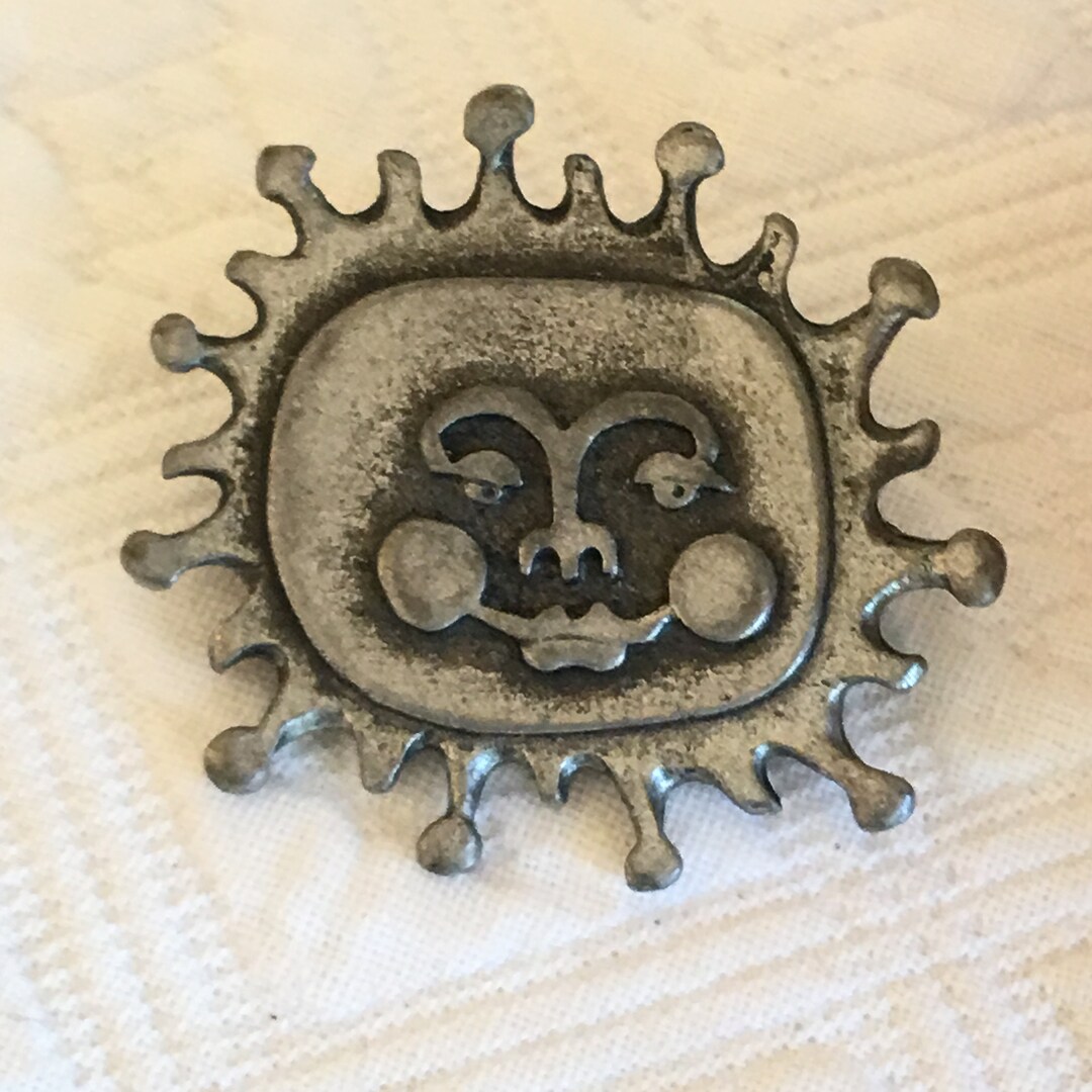 Vintage Metzke Pewter Smiling Face Sun Pin Brooch. Unique Sun Pin With ...