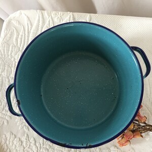 Vintage Light Blue Enamelware Pot With Two Side Handles and Lid With ...