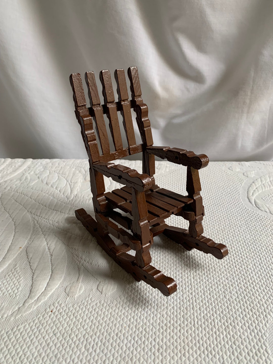Vintage Clothespin Doll Rocking Chair. Brown Painted Clothespin Wooden ...