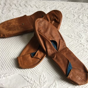 Vintage Leather Slippers in Leather Pouch With Snap Closure. Polished ...