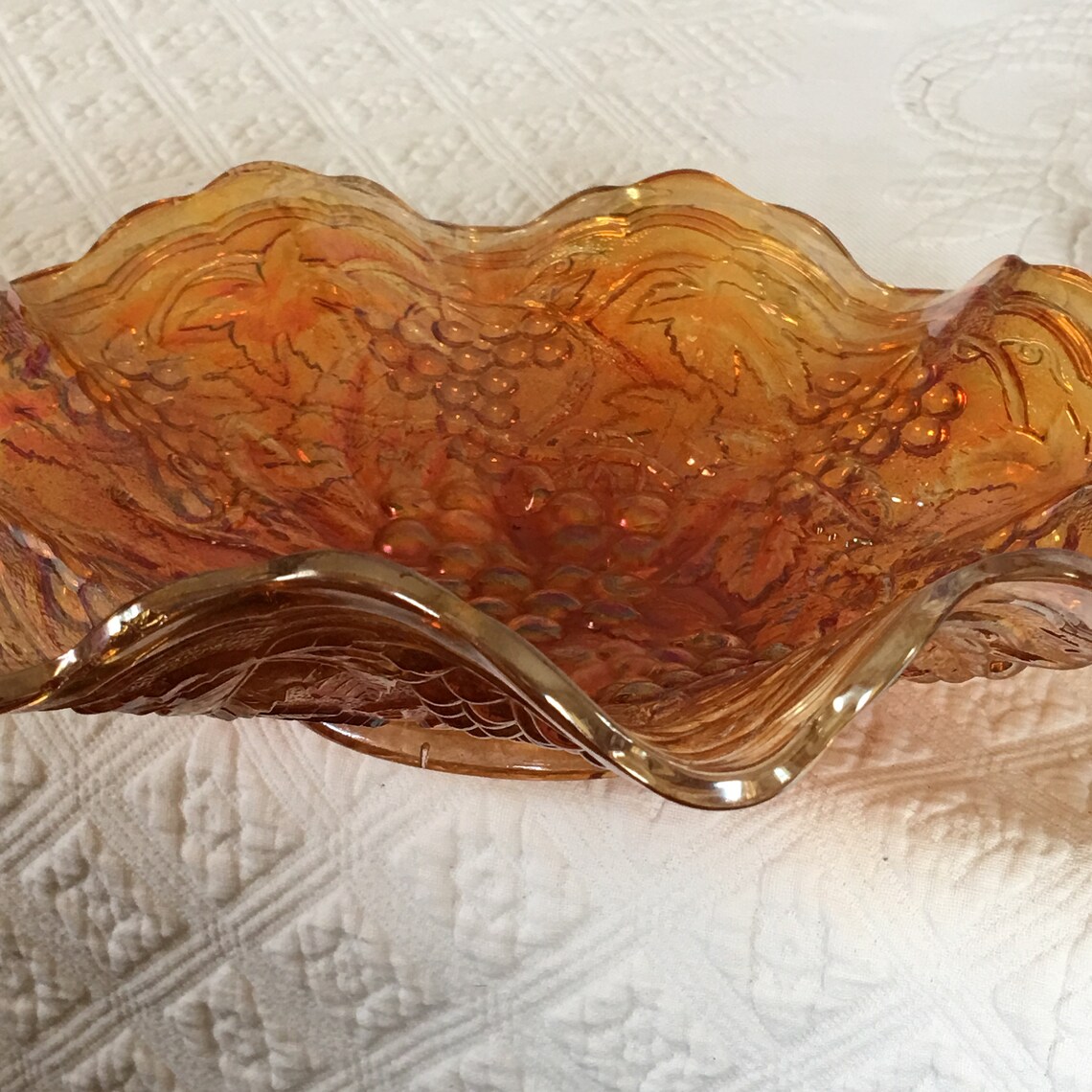 Vintage Carnival Glass Dish. Beautiful Golden Orange Scalloped | Etsy