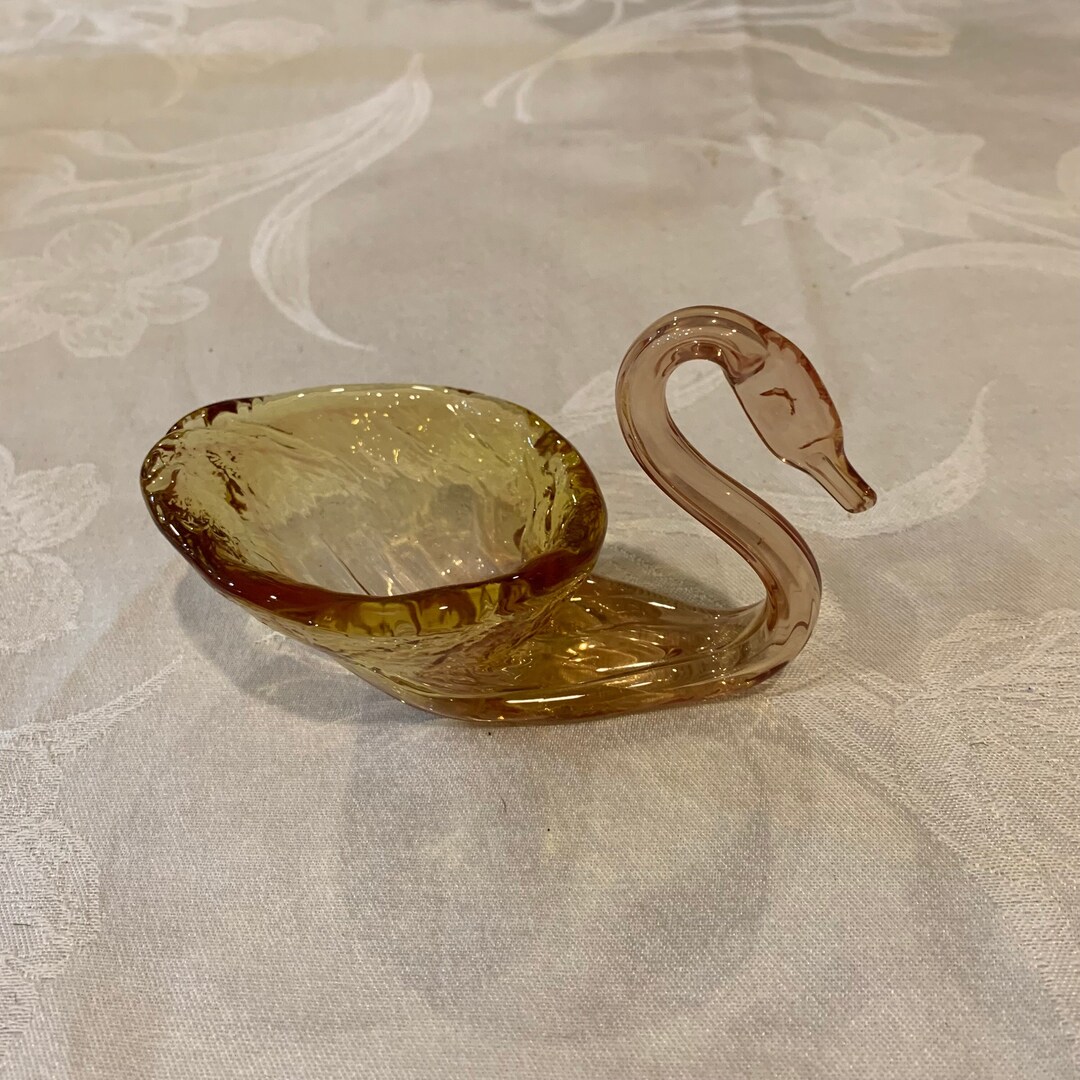 Vintage Handblown Glass Swan Dish. Golden Glass Small Bowl Great for ...