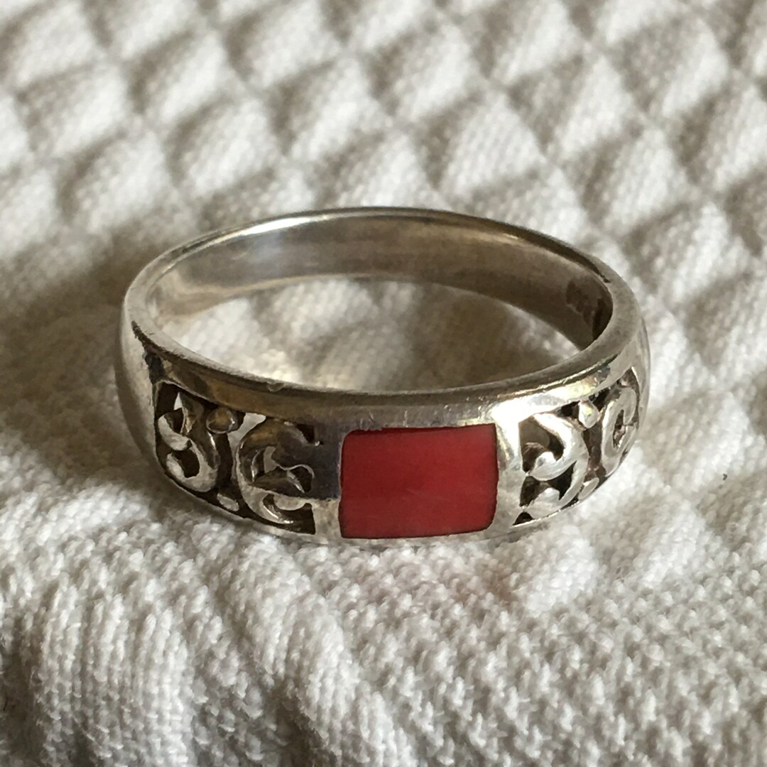 Vintage Sterling 925 Openwork Ring With Rusty Orange Stone in Center ...