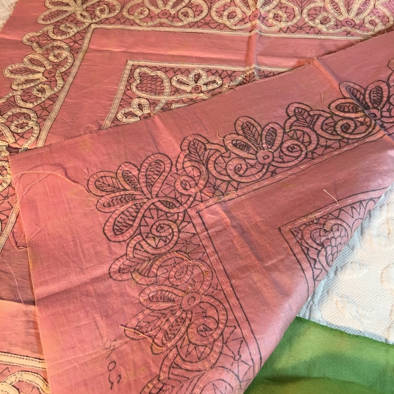 Victorian Battenberg Base Design Fabric With Tape Lace Basted to Pink ...