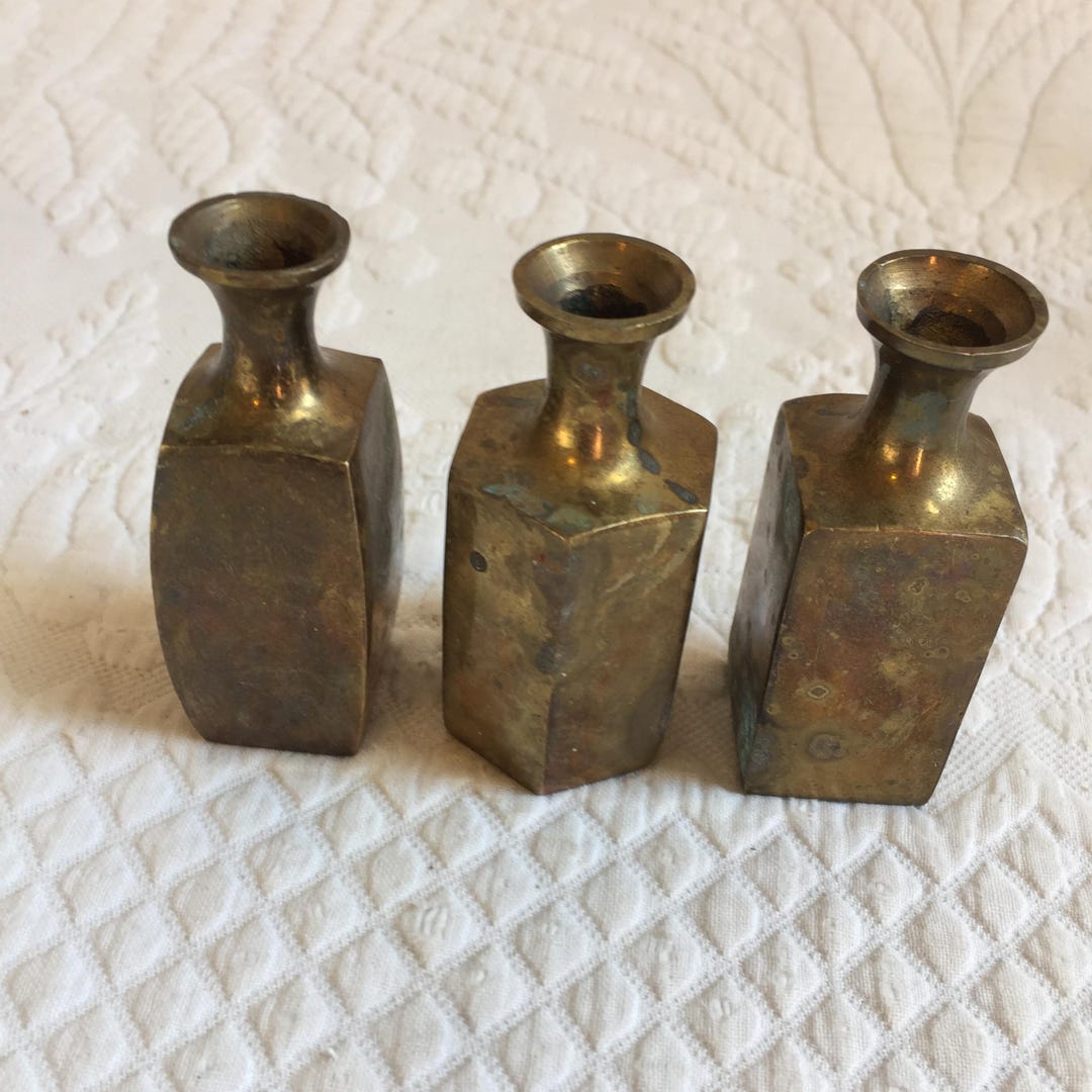 Vintage 3 Brass Mini Vases for Shelf Groupings of Small Flowers. Choose ...