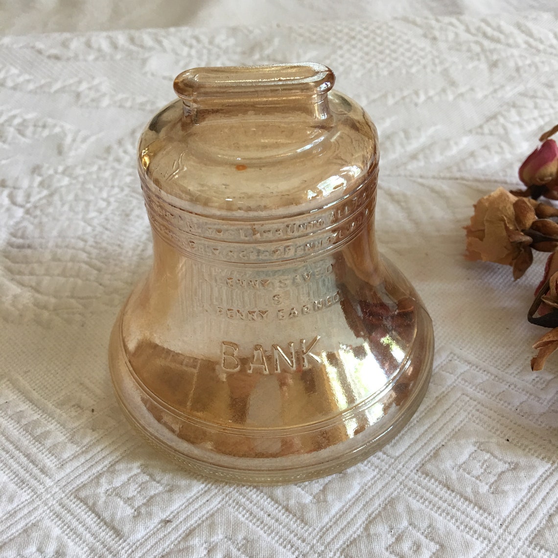 Vintage Liberty Bell Glass Bank. Champagne Colored Glass Bell - Etsy