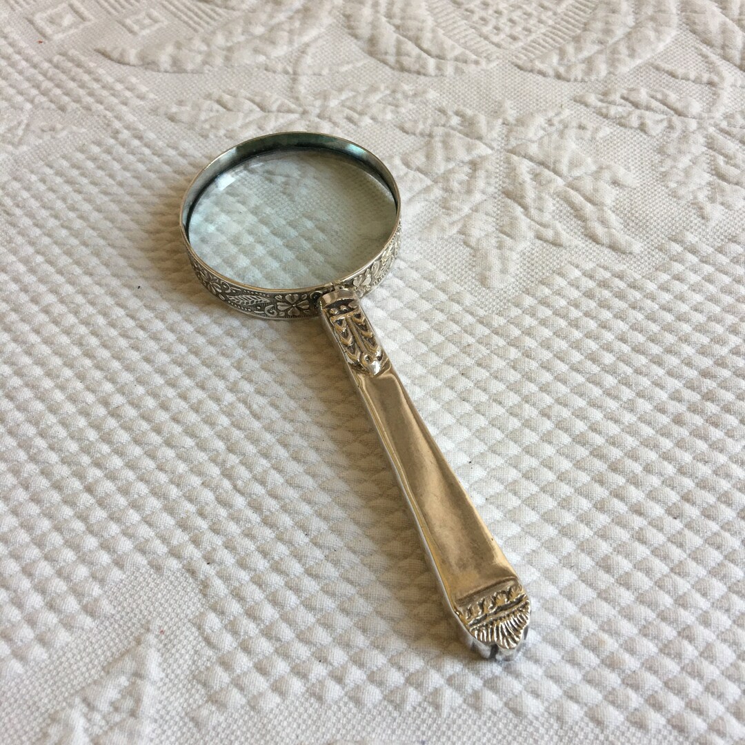 Vintage Elegant Magnifier for Reading. Silver Plate Handheld Magnifying ...