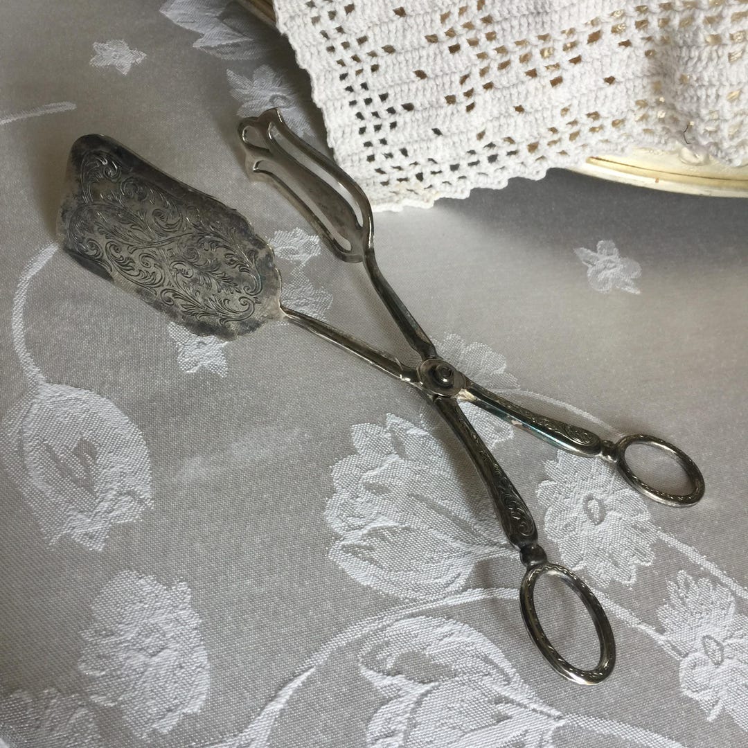 Vintage Raimond Silver Plate Dessert Tongs. Ornate Etched Designs on ...