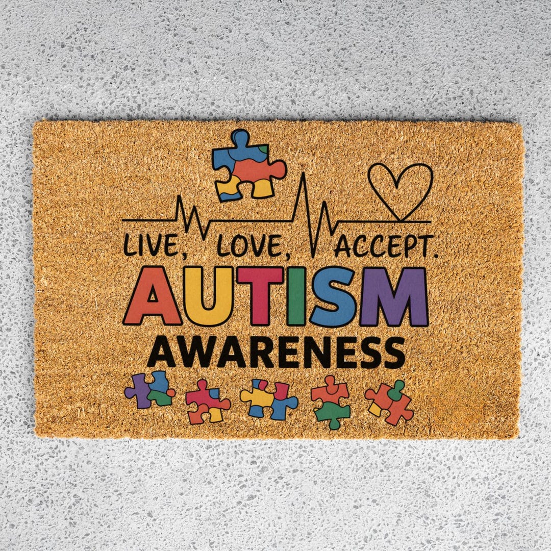 Autism Awareness Doormat, Live Love Accept, Puzzle Heart Design - Etsy