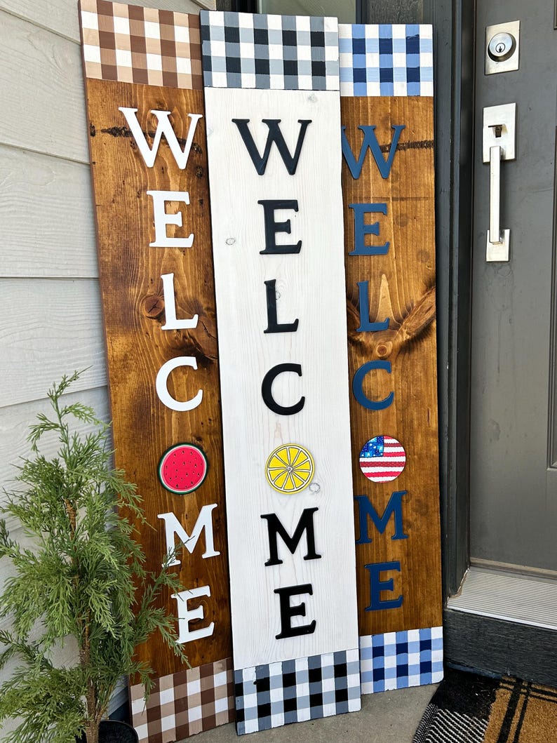 Interchangeable Seasonal Welcome Sign | Farmhouse Porch Decor, Hand ...