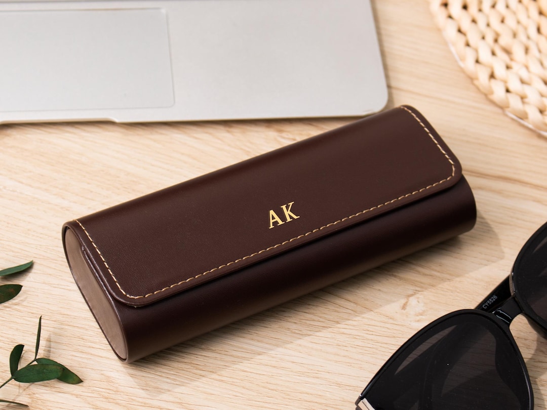 Personalized Retro Vegan Leather Eyeglasses Case | Magnetic Closure ...