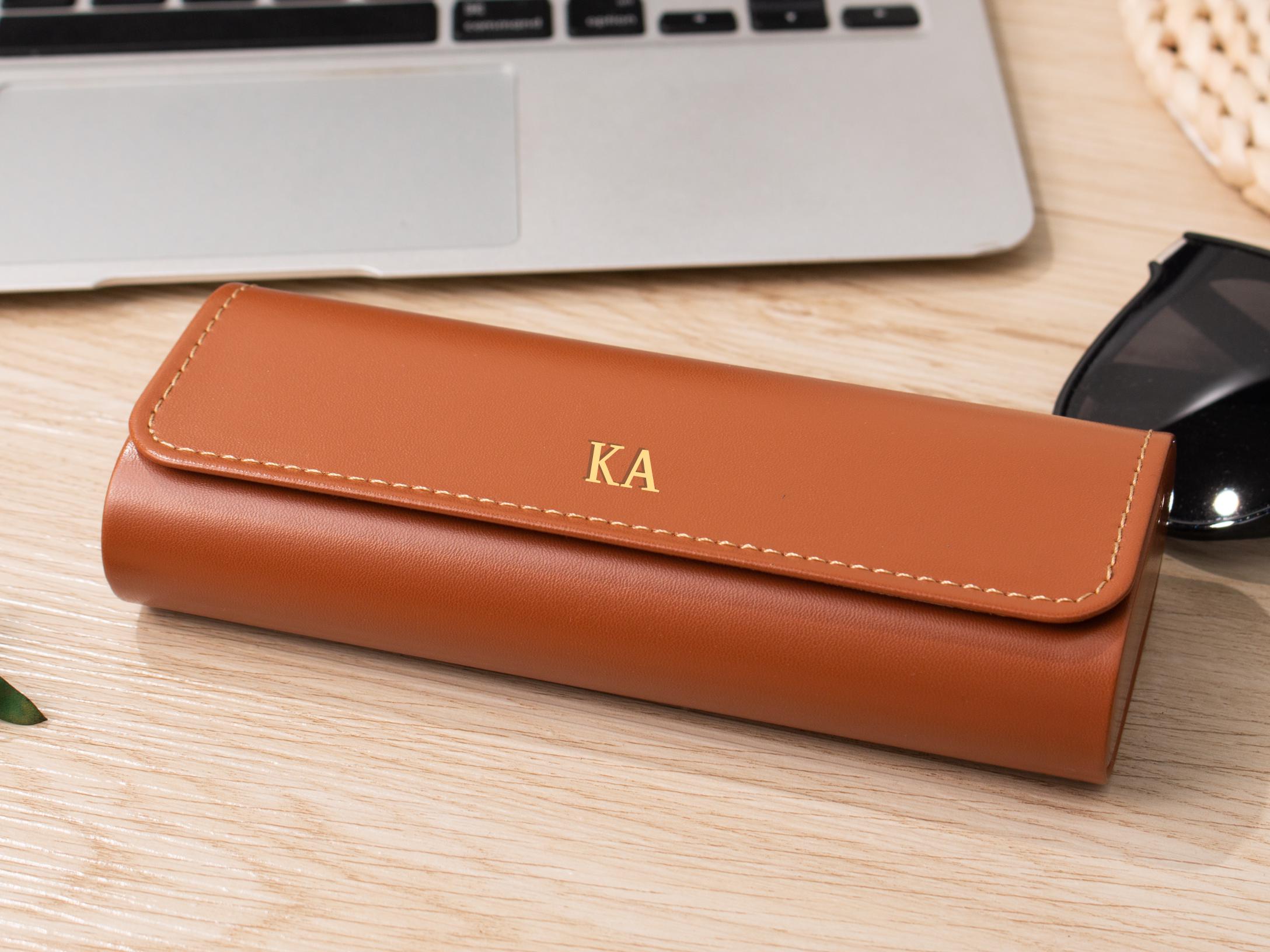 Personalized Retro Vegan Leather Eyeglasses Case | Magnetic Closure ...