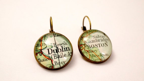 Map Earrings Custom Vintage Maps. Select Two Locations. - Etsy