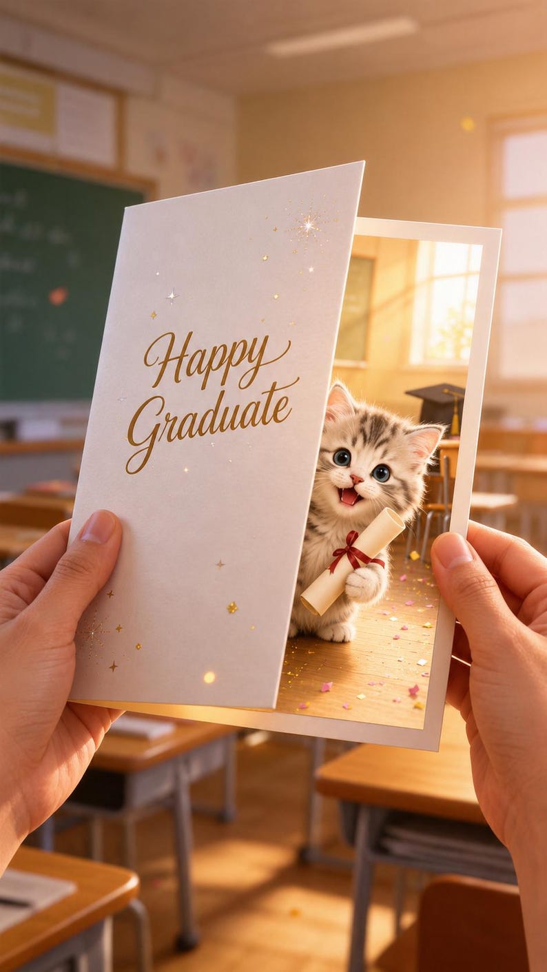 Animated Graduation Card | Kitten With Diploma, Graduation Cap (digital ...