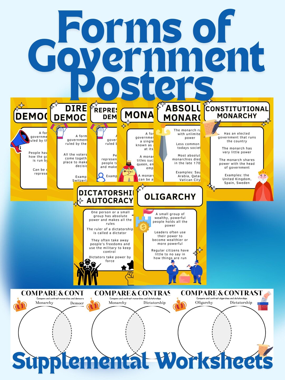 Forms of Government Posters With Supplemental Worksheets - Etsy