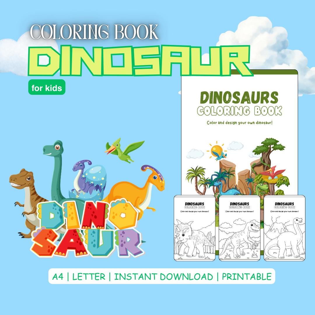 Dinosaur Coloring Book PNG PDF Kids Activity Sheet Prehistoric Animal ...