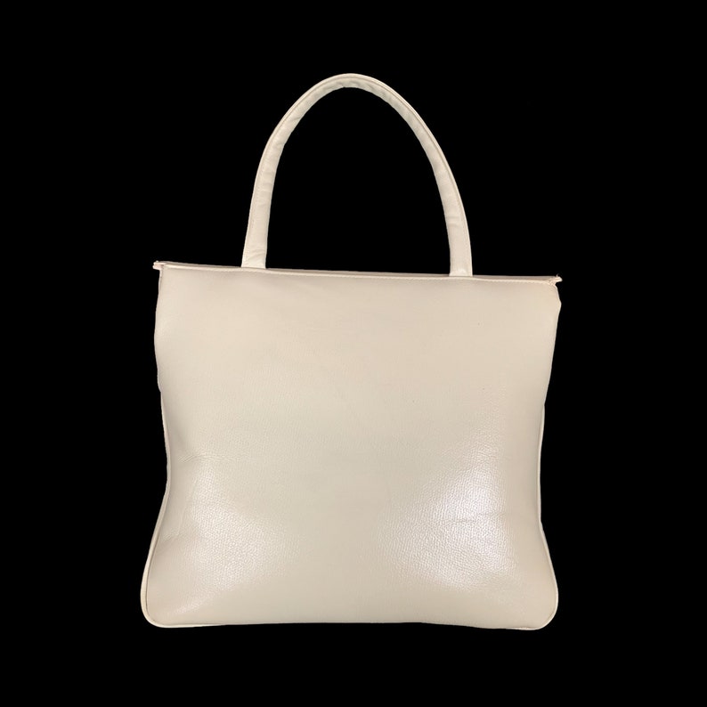 Vintage Faigen & Sons Leather Handbag: 1950s Beige Top Handle Purse ...