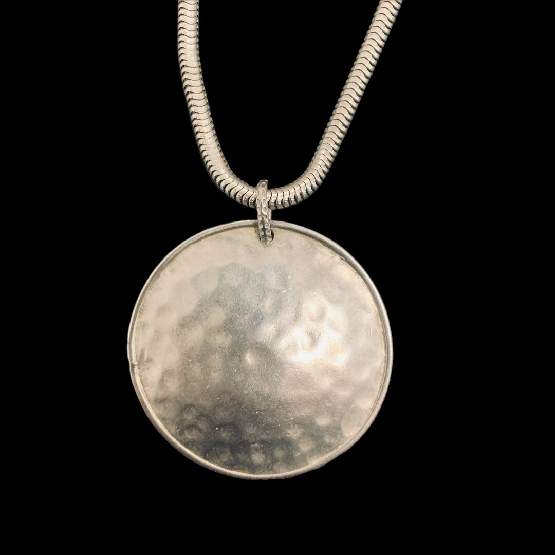 Peter Lang Hammered Medallion Necklace | Brutalist Circular Disc - Etsy ...