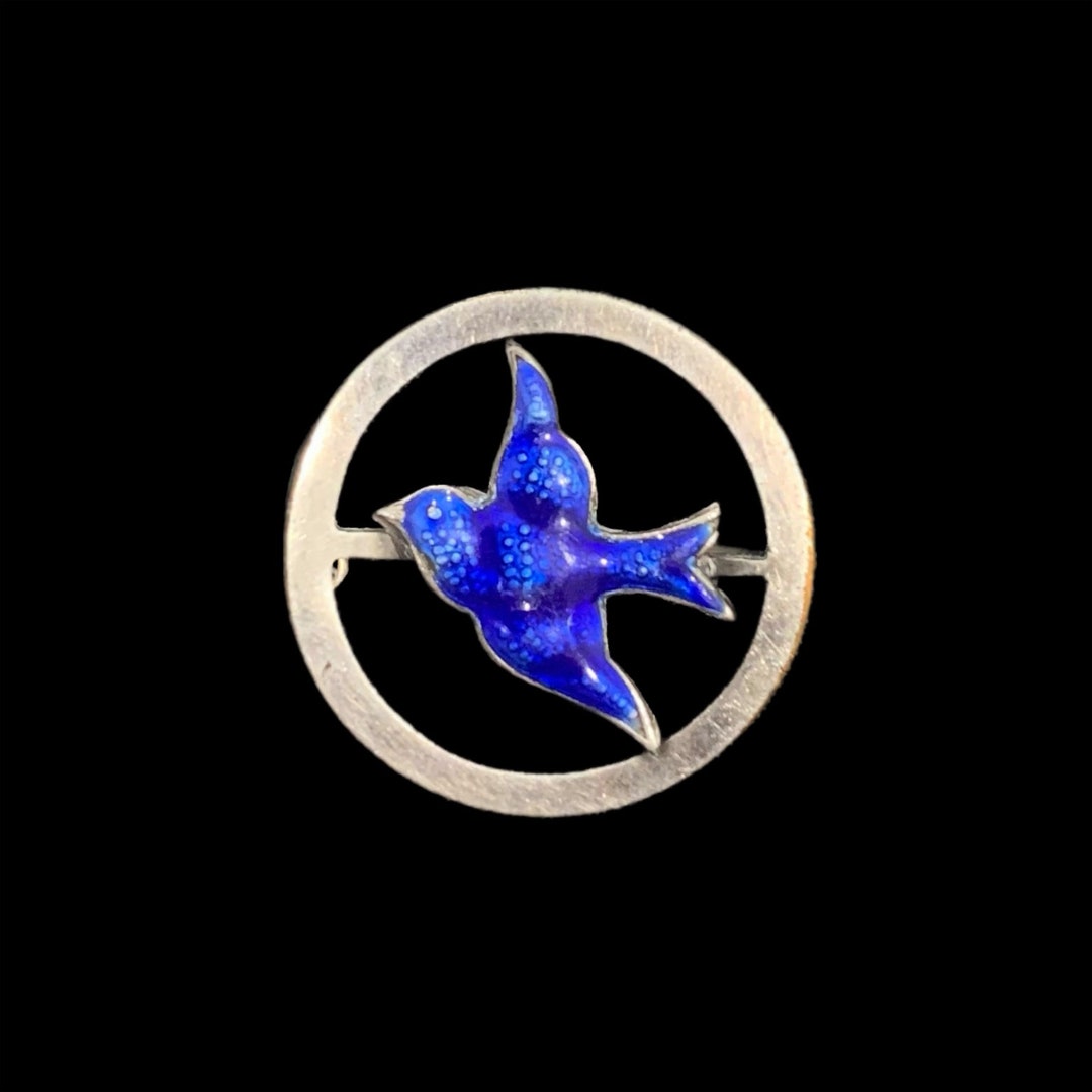 Antique Edwardian Bluebird Brooch, 1900s Framed Bird Pin, Blue ...