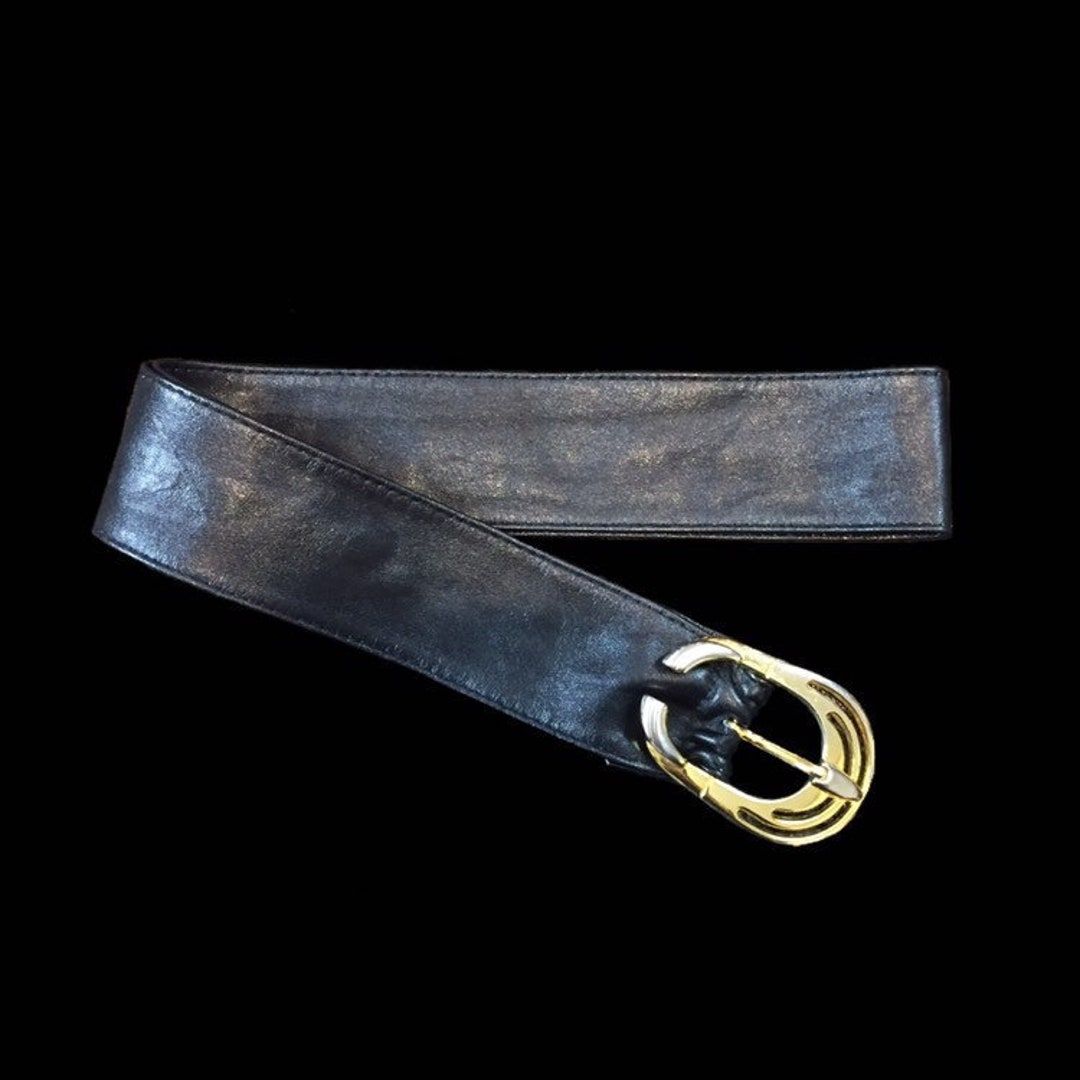 EB Evelyn Leather 1980's Vintage Charcoal Grey Cutout Buckle Slouch ...