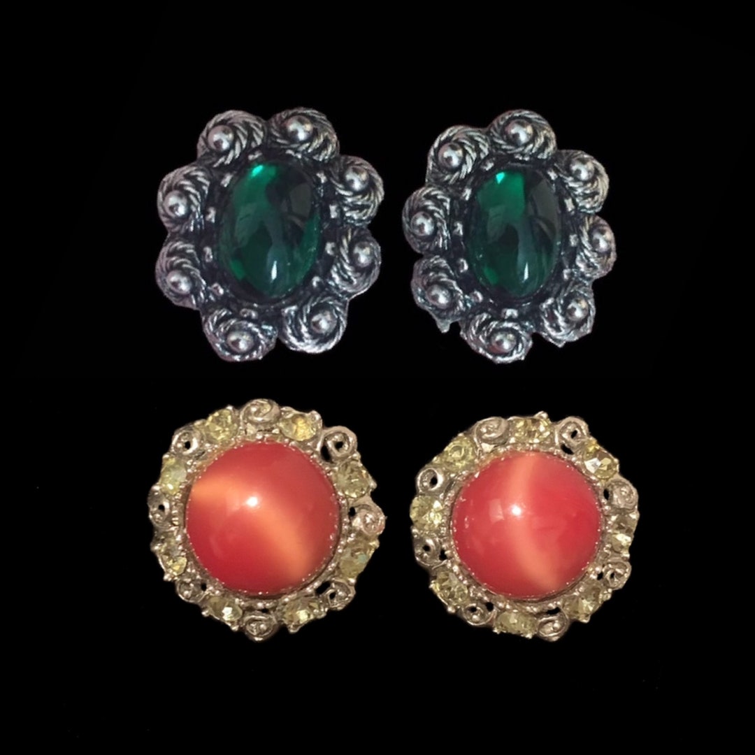 Arcansas Lot 1950's Vintage Elizabeth Reimer Glass Cabochon Clipon ...