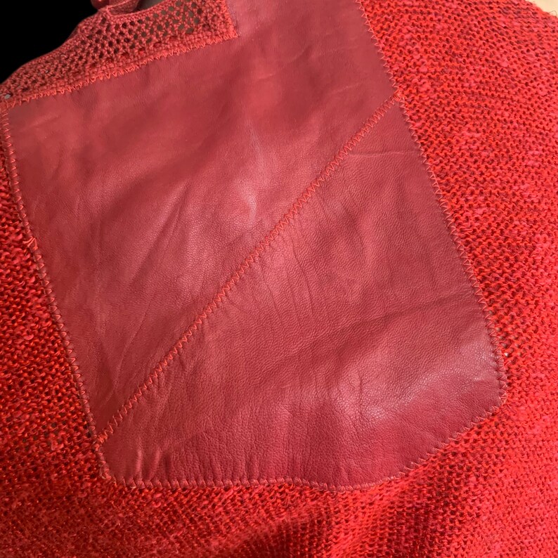 Crochetta Knit 1980's Vintage Maroon Red Leather Beaded Crochet Top ...