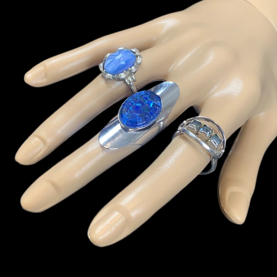 70's Sarah Coventry Ring Set, Starbrite Infinity Rhapsody Rings, Blue ...
