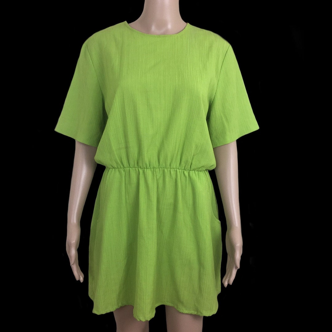 Boho Dress 1980's Vintage HHR Green Short Sleeve Button Back Smock ...