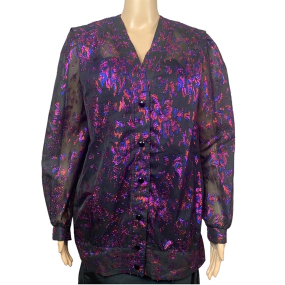 Vintage 80s Metallic Sheer Blouse - Young Edwardian A… - Gem