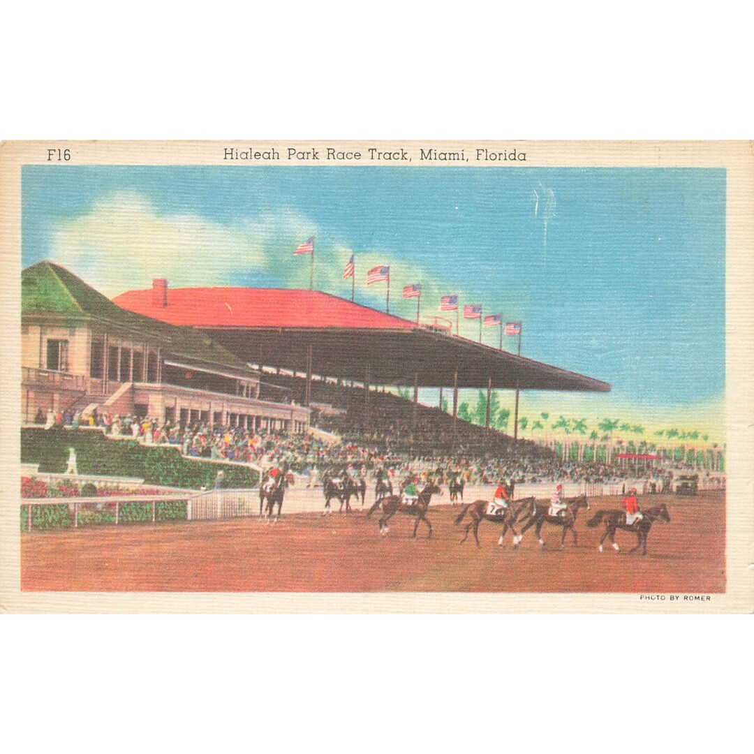 Postcard Hialeah Park Race Track, Miami, Florida F16 Vintage Linen ...
