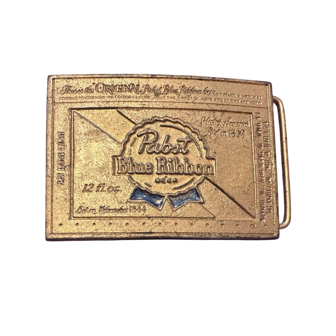 Vtg Belt Buckle Pabst Blue Ribbon Beer Solid Brass 1970s USA Made 3 X 2 ...