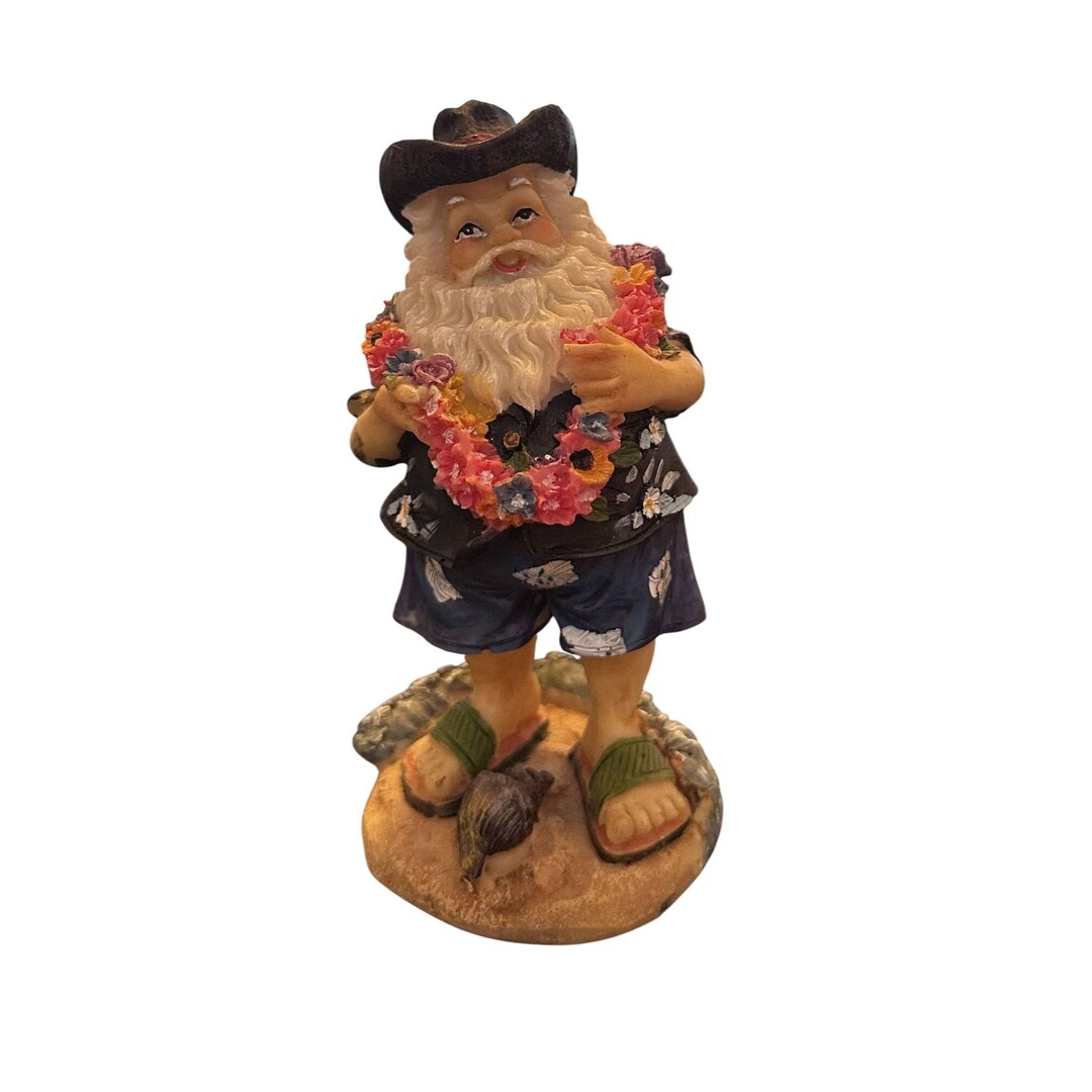 Warm Weather Santa Flipflops Cowboy Hat and Lei 5.5" Tall Resin Statue ...