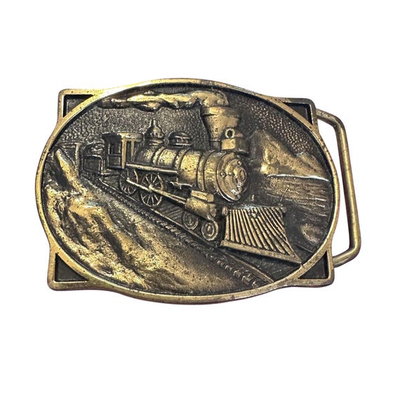 Belt Buckle Steam Locomotive Train Vintage Brass Buck… - Gem