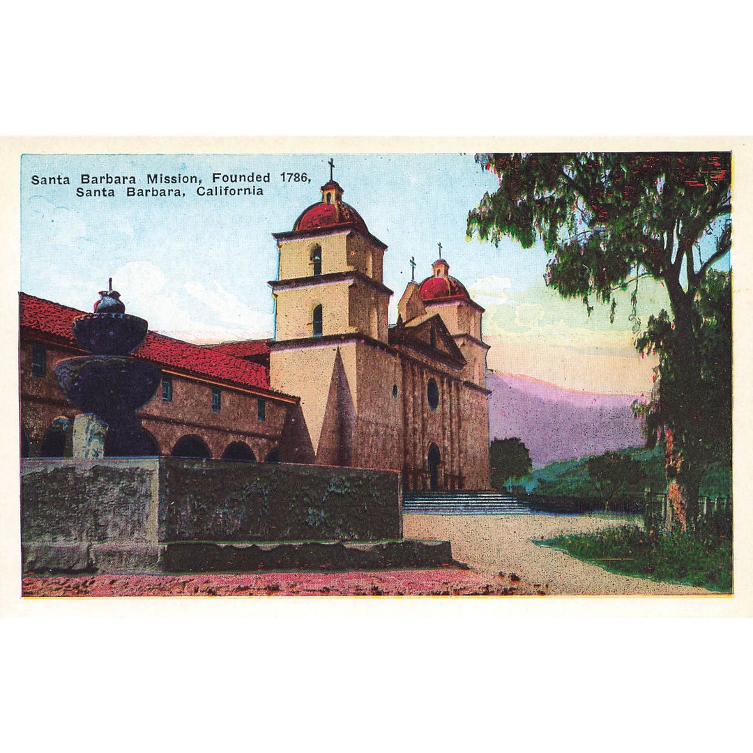 Postcard Santa Barbara Mission, Founded 1786, Santa Barbara, California ...