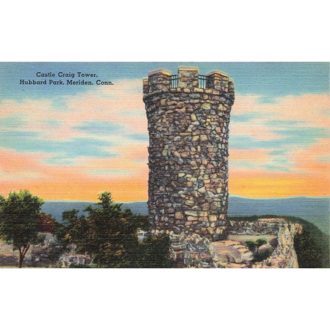 Postcard Castle Craig Tower, Hubbard Park, Meriden, Conn. Vintage Linen ...