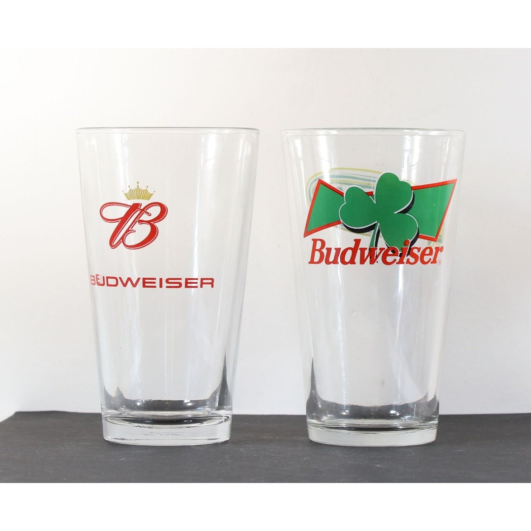 Budweiser Beer Glasss Gold Crown Red B Logo & Bud Light St Patrick's ...