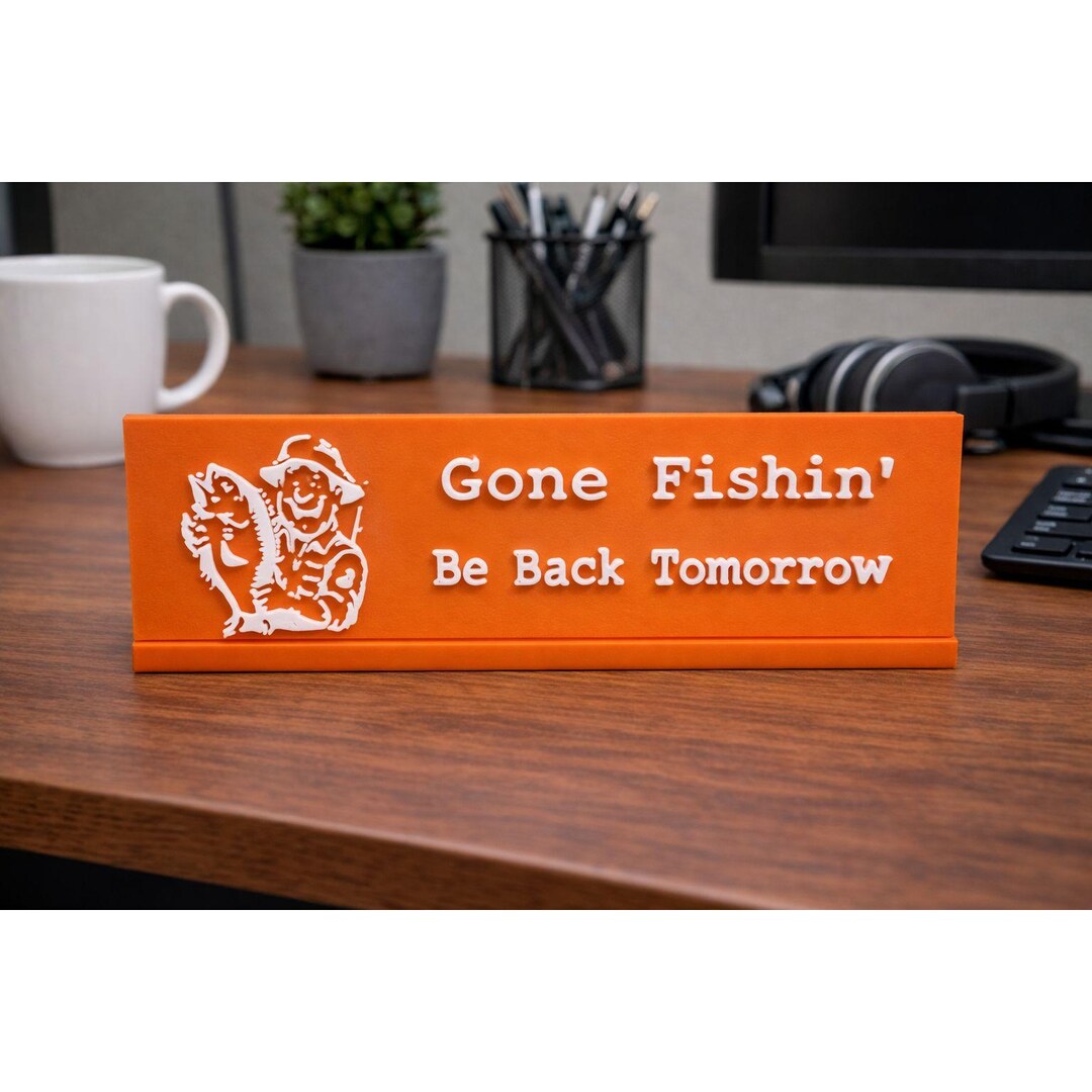 Gone Fishin' Desk Plaque | Raised Emblem Desk Sign | Fishing Enthusiast ...