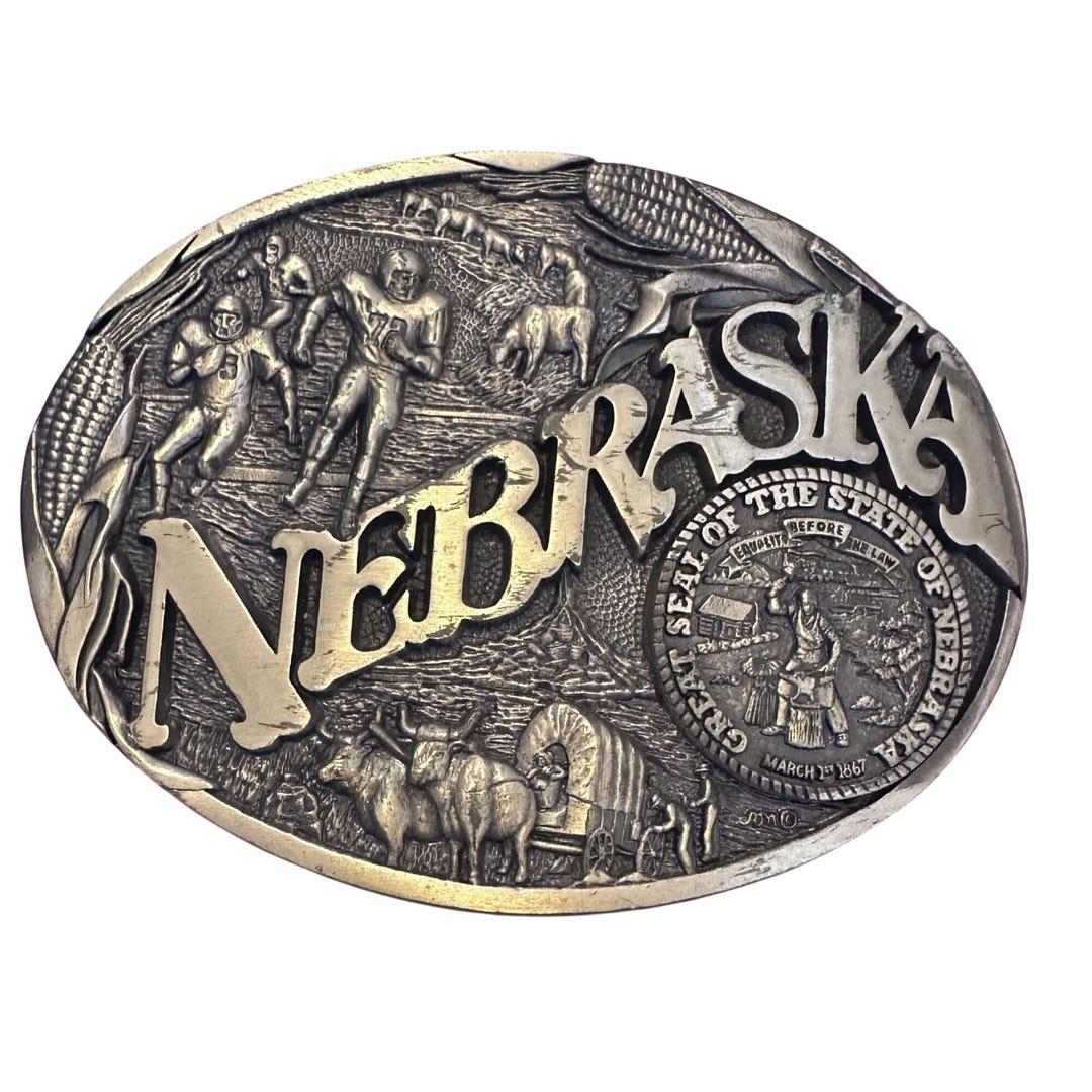 Vtg Belt Buckle Nebraska State Solid Brass 1970s First Edition USA Made ...