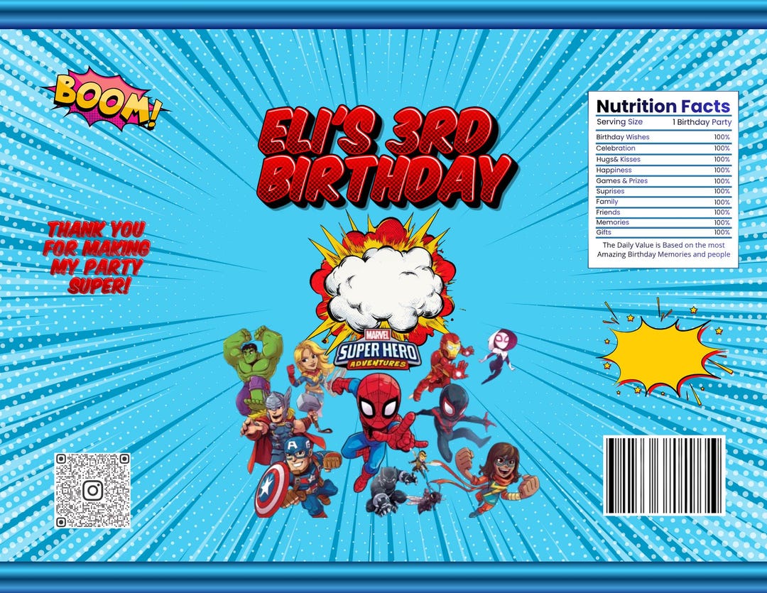 Superhero Custom Chip Bag Template Editable in Canva | Personalized ...