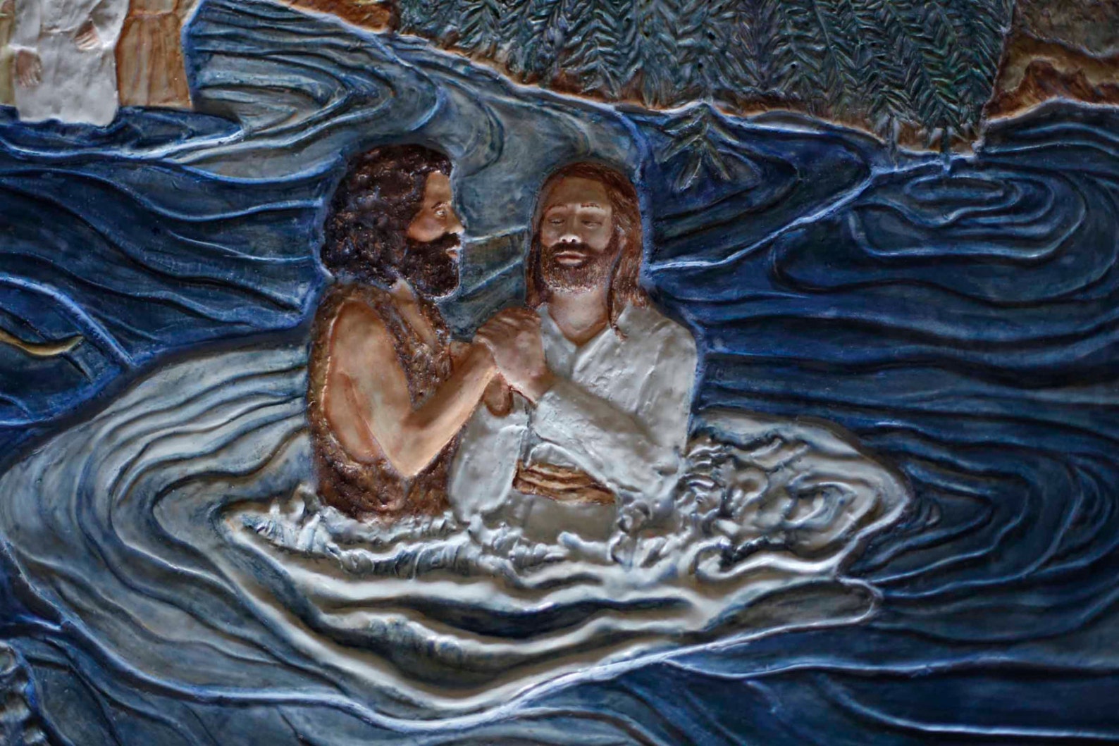 Doopsel van Jezus de Verlosser, Beneden in de rivier de Jordaan Tegel ...