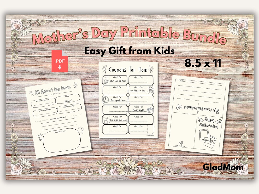 Mother's Day Printable Bundle | Kids All About Mom, Coupons, Cards ...
