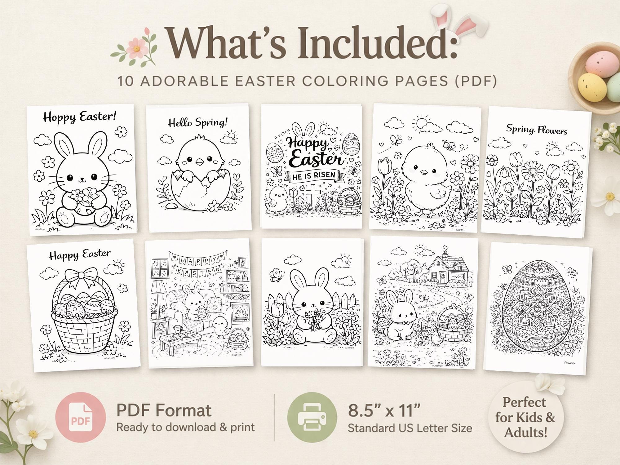 Easter Coloring Pages Bundle | Bunnies, Chicks, Eggs (digital Download ...
