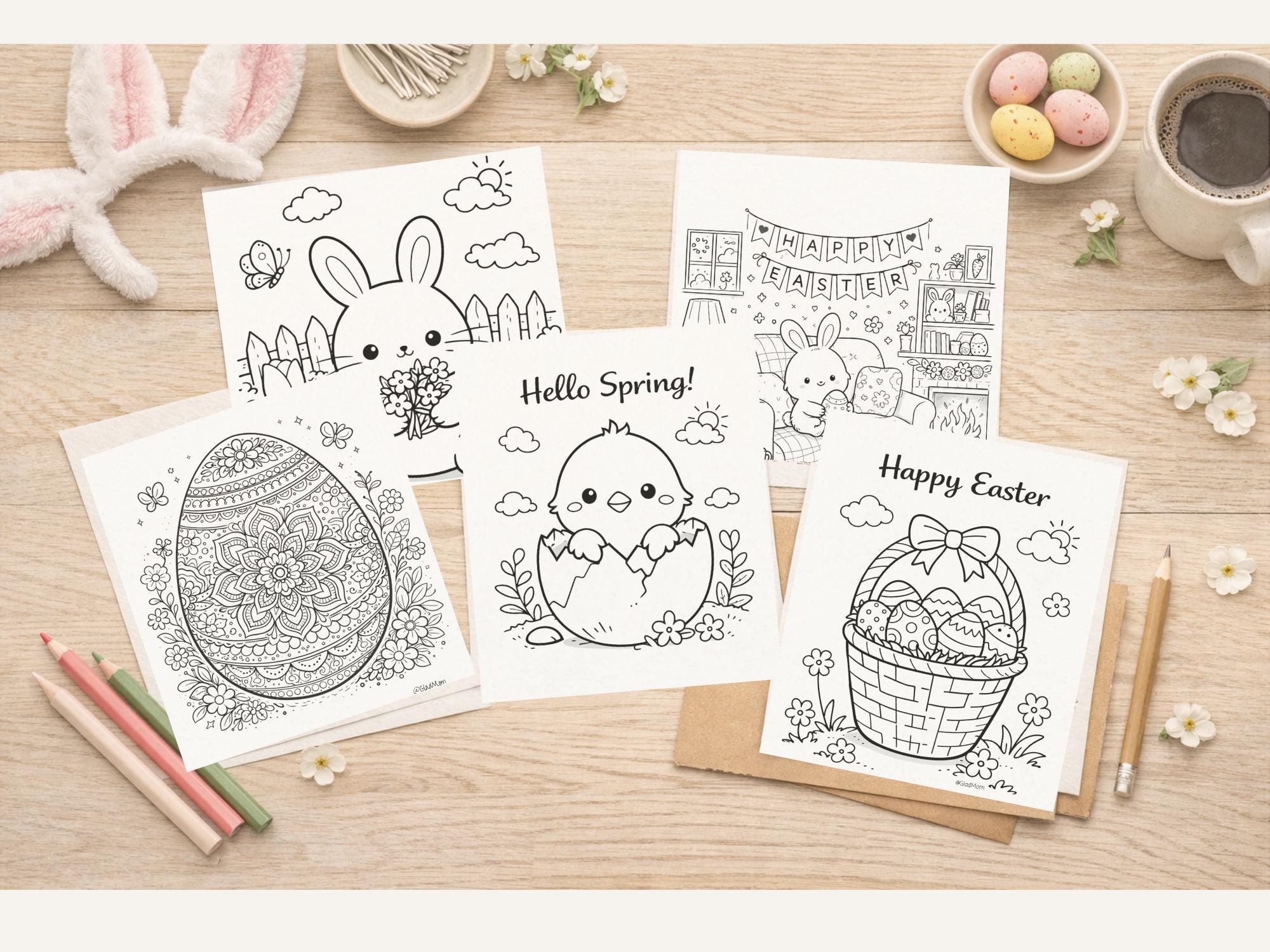 Easter Coloring Pages Bundle | Bunnies, Chicks, Eggs (digital Download ...