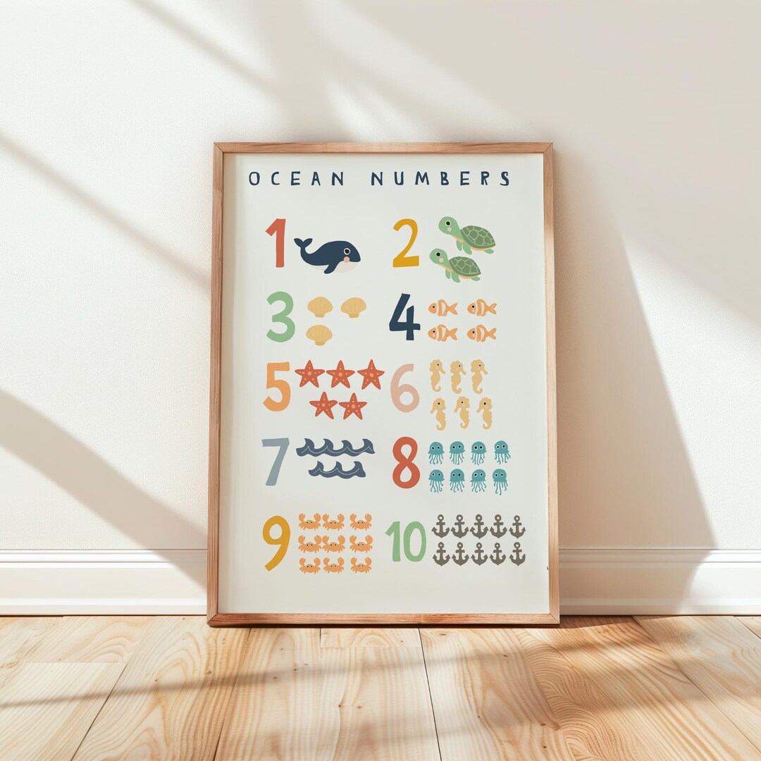 Ocean Numbers Poster, Kids Learning Wall Art, Nursery Educational Print ...