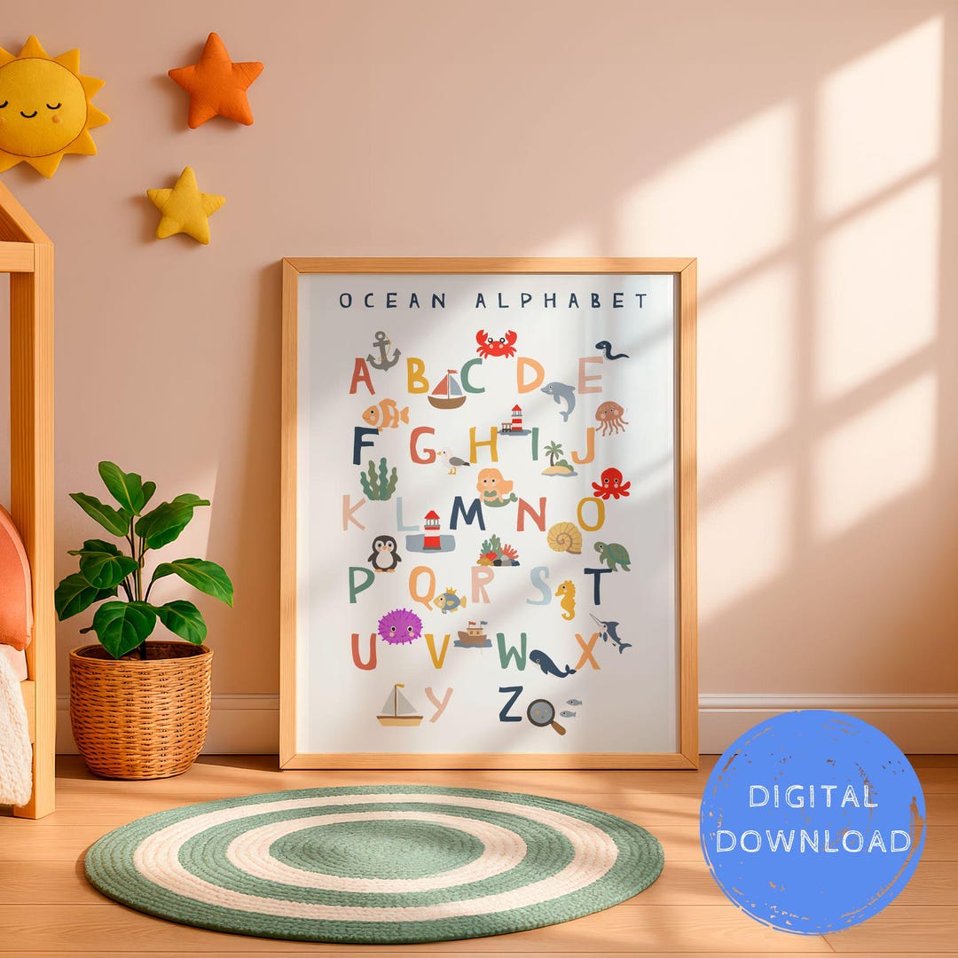 Ocean Alphabet Poster, ABC Nursery Print, Kids Learning Wall Art ...