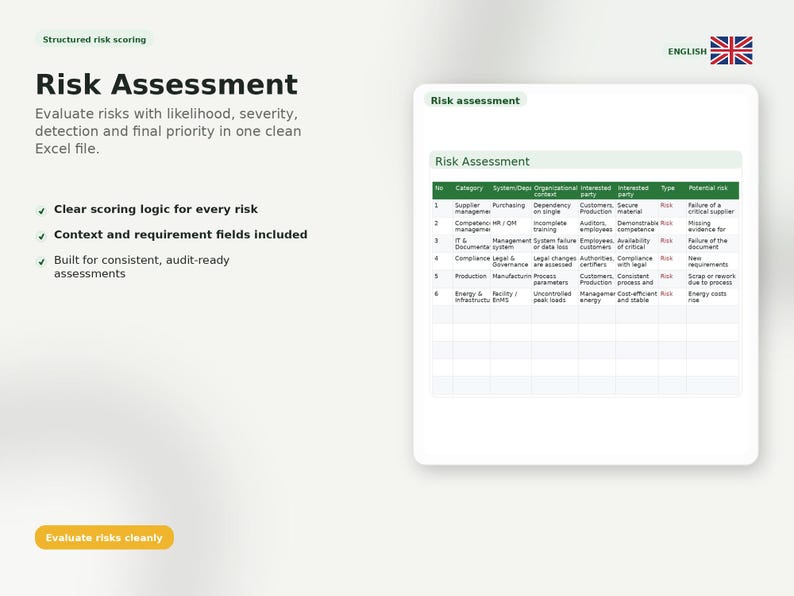 Risk & Opportunity Matrix Excel Template | ISO Risk Register | Action ...